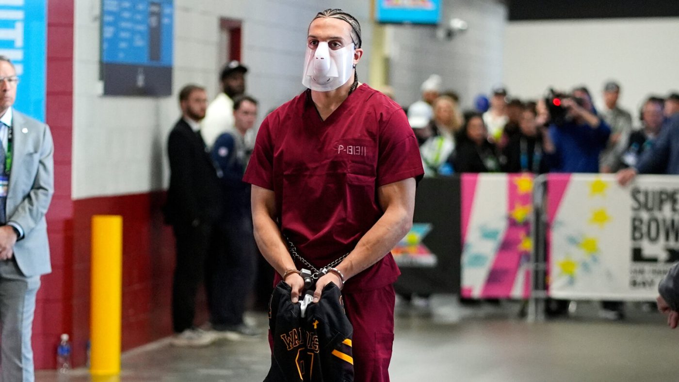 Mack Hollins Stuns Super Bowl LX With Barefoot Prison Jumpsuit Arrival - Sports Al Dente